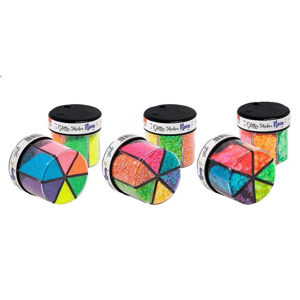 Glitter Shaker Hexagonal Neon 60g 6 Cores - Livrarias Curitiba