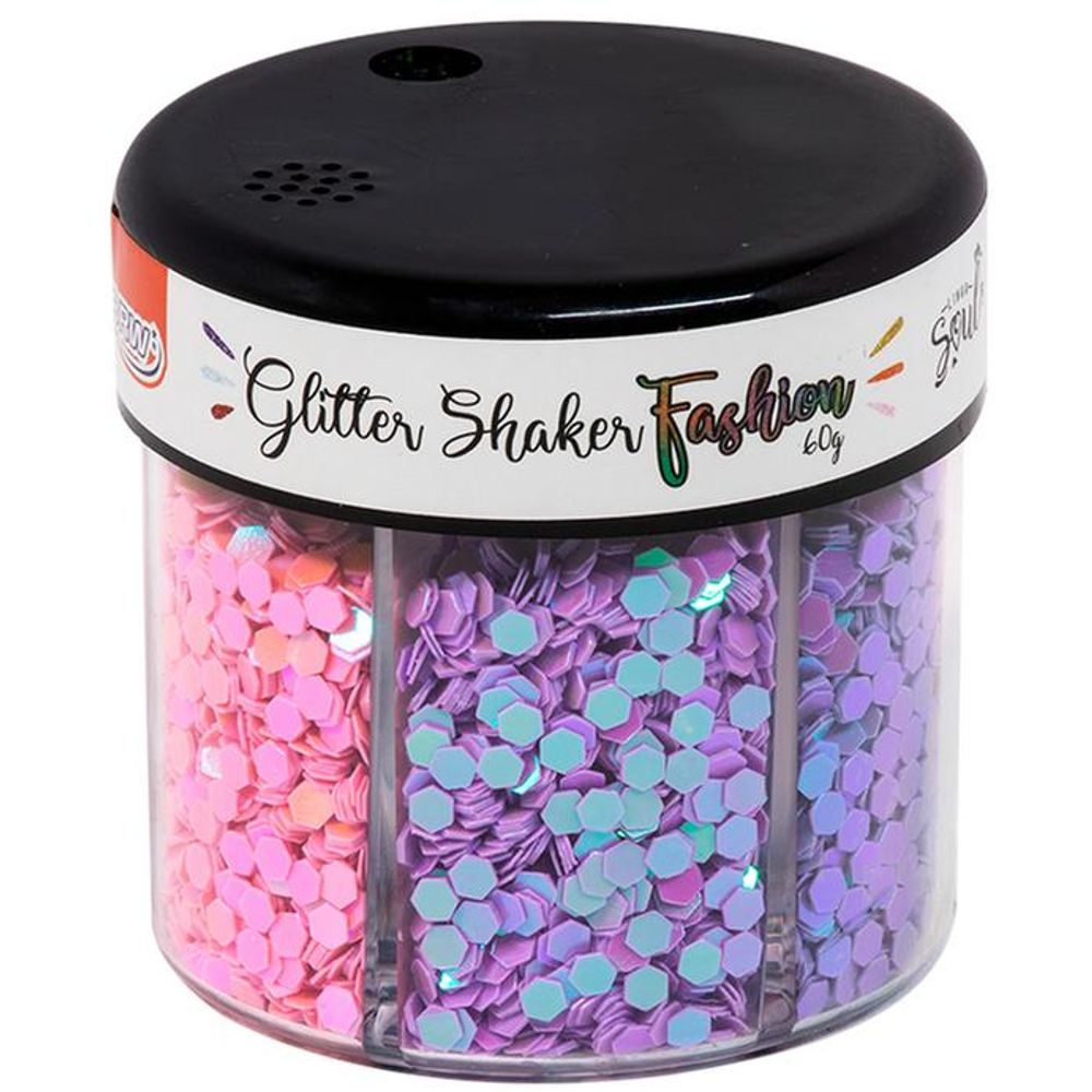 Glitter Shaker Hexagonal Neon 60g 6 Cores - Livrarias Curitiba