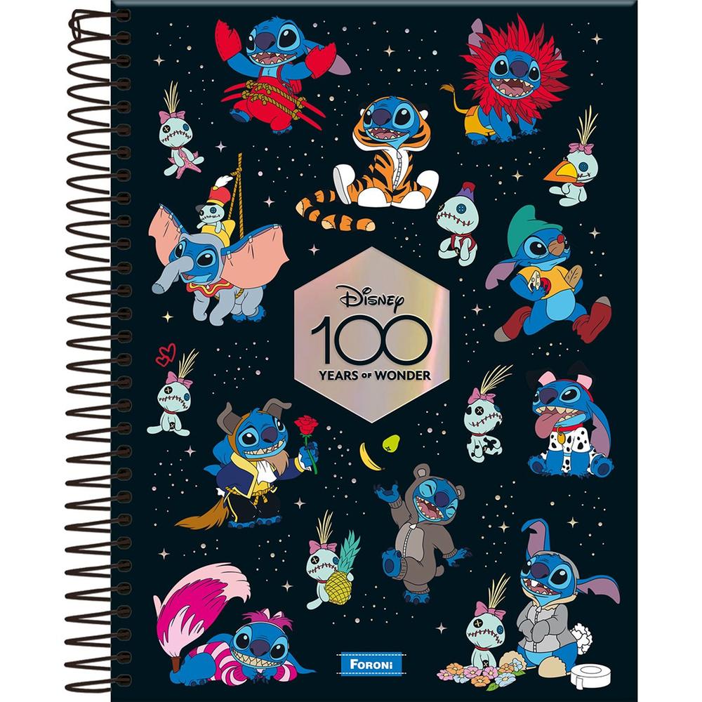 Caderno Colegial 10x1 160 Folhas Capa Dura Disney 100 Stitch Foroni ...