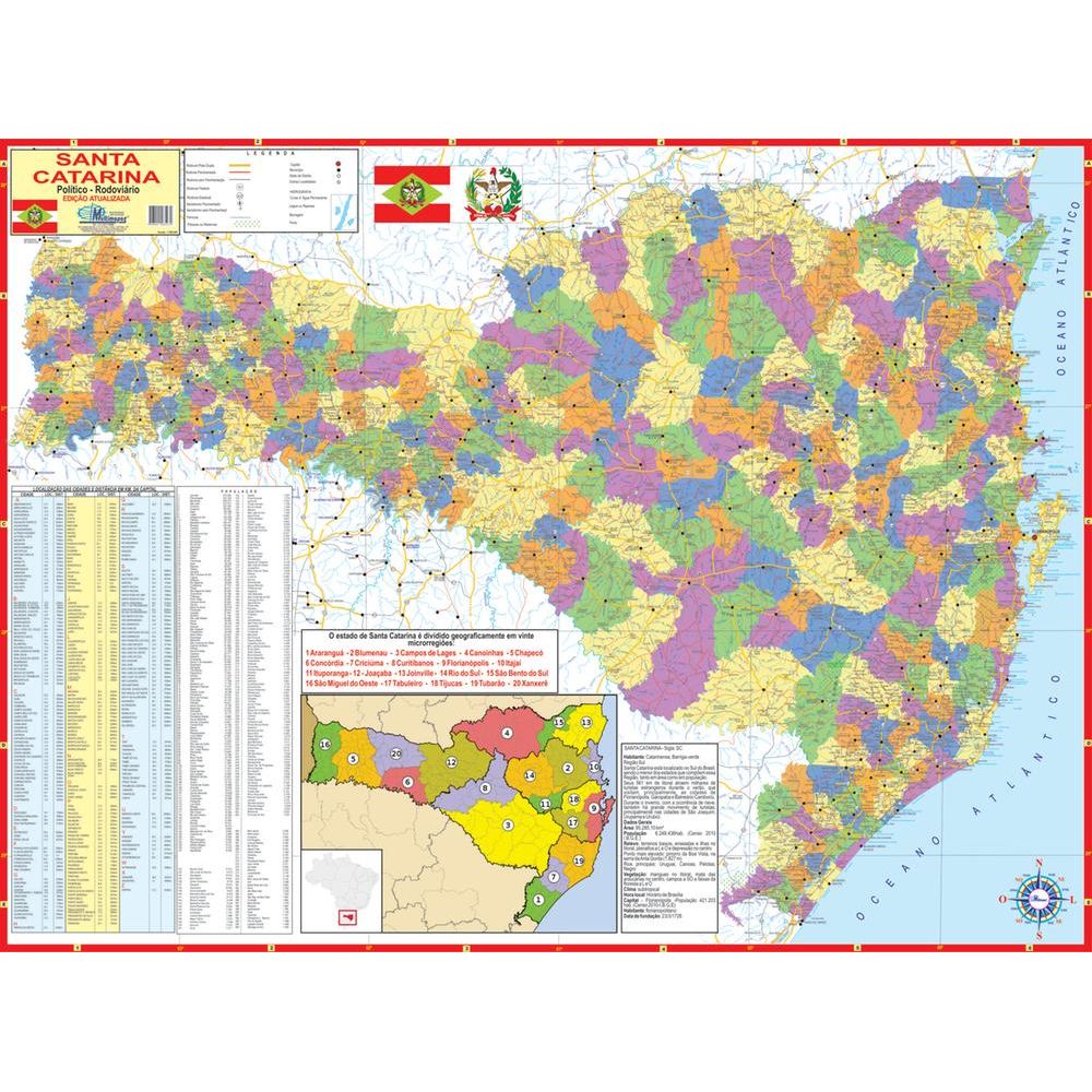 Mapa Estado De Santa Catarina Político Megamapas - Livrarias Curitiba
