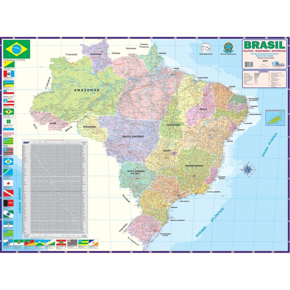 Mapa Do Brasil Politico Rodoviario Estatistico Megamapas - Livrarias ...